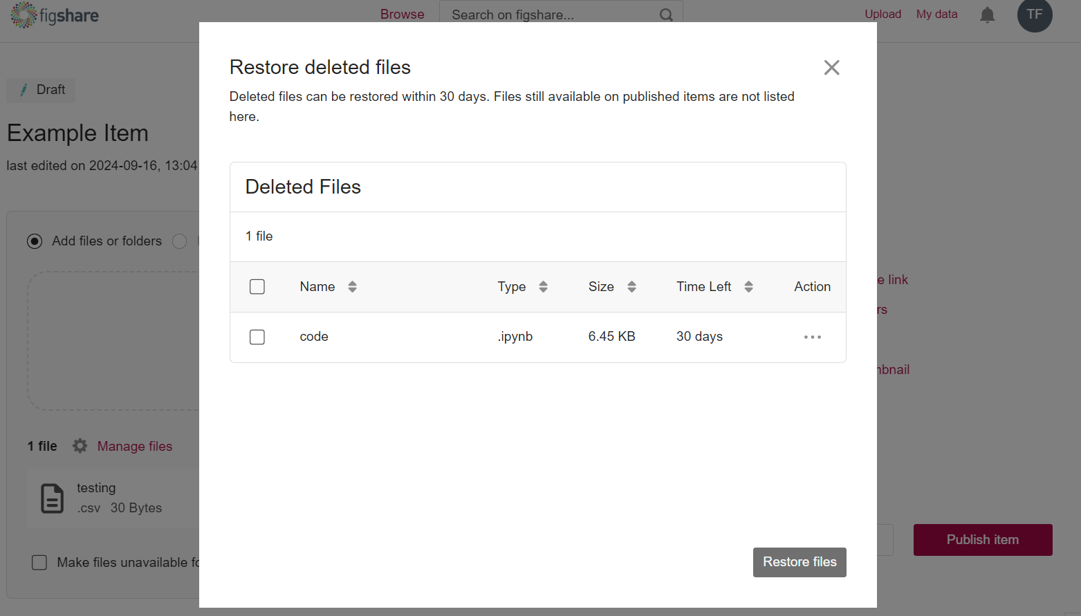 How to restore deleted files - Figshare