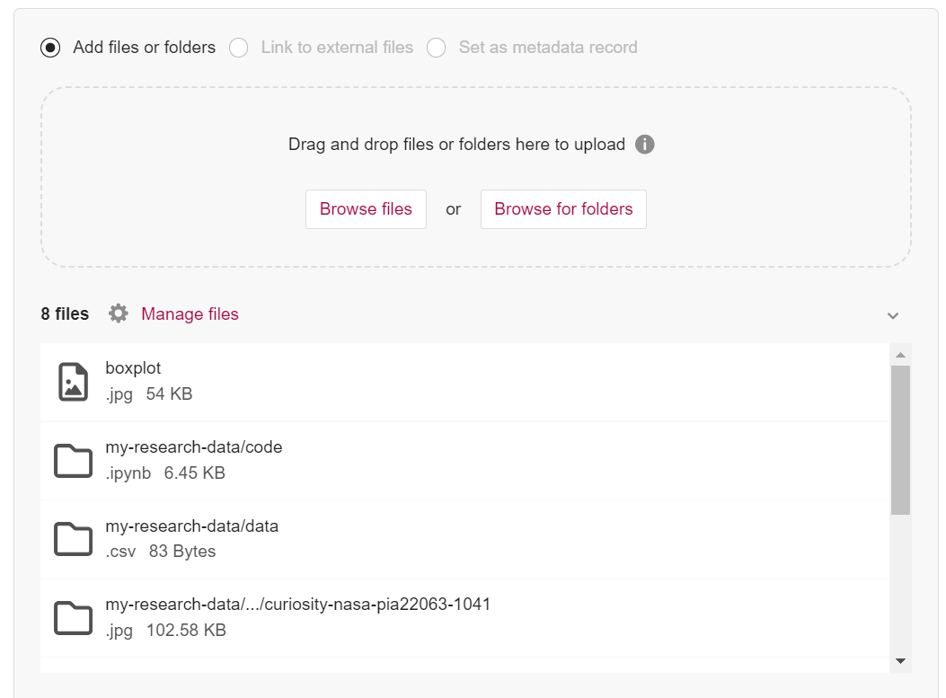 Folder upload and browsing - Figshare